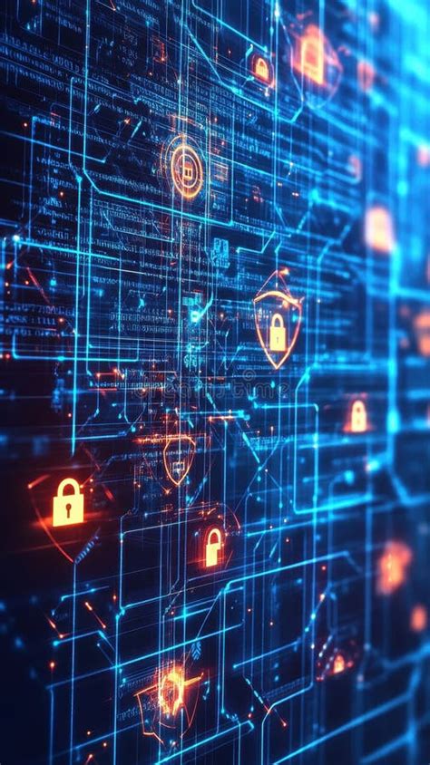 Abstract Digital Network With Glowing Security Icons Stock Illustration Illustration Of