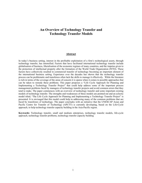 Technology Transfer Models