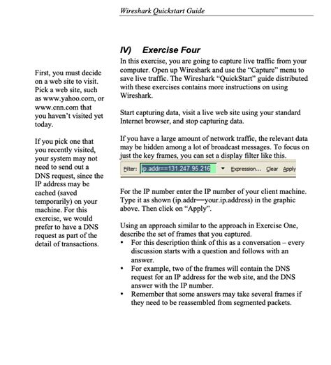 Solved Wireshark Quickstart Guide IV Exercise Four In This Chegg Com