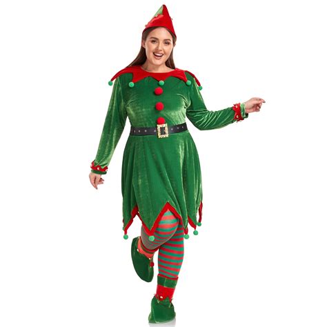 Christmas Elf Costume Set Women Fancy Halloween Costume Adult Holiday