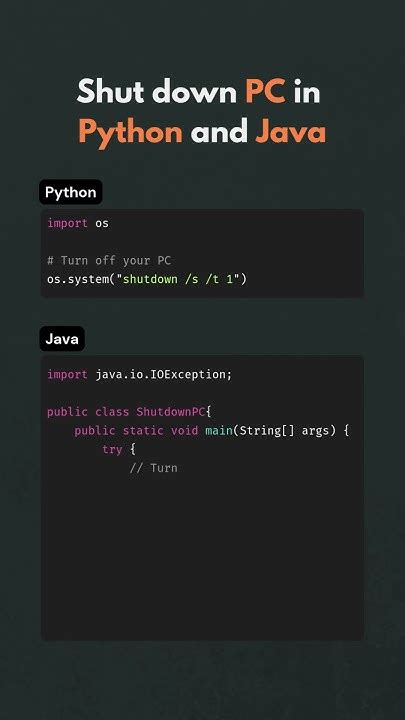 Shut Down Pc In Python And Javapython Java Code Shorts Pybeginners