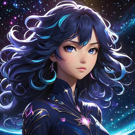 Una Chica De Cabello Azul Tiene Un Cabello Azul Con Una Flor En La