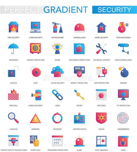 Vector Set Of Trendy Flat Gradient Modern Security Icons Stock Vector Illustration Of Lock