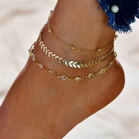 Multi Layer Anklet Arrow Sequin Crystal Beads Chain Bohemican Style Beach Foot Chain For Women