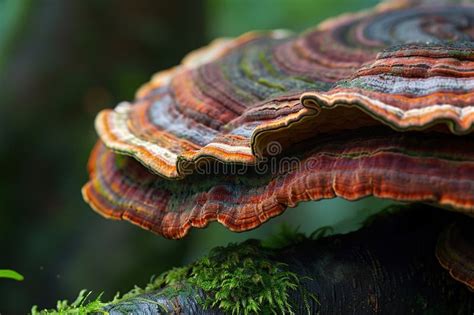 Ganoderma Lucidum Reishi Mushroom On Wooden Log In The Forest Ai Generative Stock Image