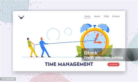 시간 관리 방문 페이지 템플릿 알람 시계 화살표를 당기는 시간을 멈추거나 늦추려는 비즈니스 캐릭터 개념에 대한 스톡 벡터 아트 및 기타 이미지 Istock