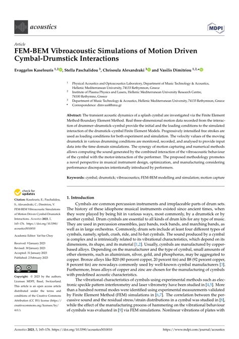 Pdf Fem Bem Vibroacoustic Simulations Of Motion Driven Cymbal