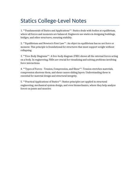 Statics College Level Notes Pdf