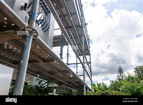 Modern House Construction With Scaffold Pole Platform New Build Domestic Building Steel Modern House Construction With Scaffold Pole Platform New Build Domestic Building Steel