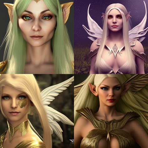 A Beautiful Winged Elven Woman With Pointed Ears A Subtle Smile Green