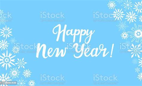 새해 복 많이 받으시고 2020 눈송이 의 프레임 인사말 카드 겨울 수평 배너입니다 손으로 그린 글자 필기 비문 12월 31일에 대한 스톡 벡터 아트 및 기타 이미지
