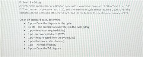 Solved Problem 1 20 Pts Air Enters The Compressor Of A Brayton