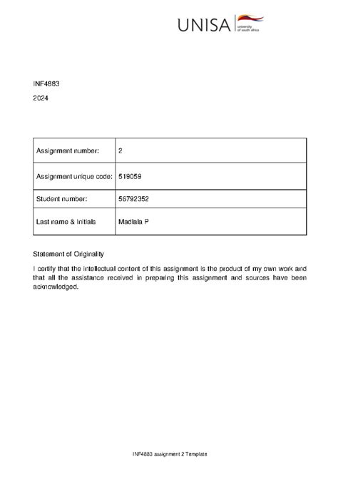 Memo Assignment 2 Memo Inf4883 Assignment 2 Template 2024
