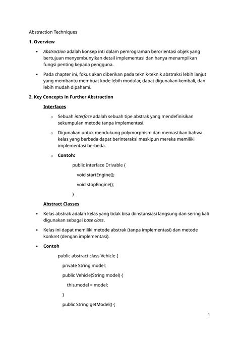 abstraction techniques untuk kelas pemrograman obyek java docx