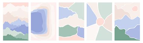 상추 풍경 현대 배경산 구름 일출과 하늘로 설정 미드 센추리 모던 미니멀리스트 프린트 파스텔 색상의 스칸디나비아 포스터 디자인 세로 템플릿 보헤라 일러스트레이션 개체 그룹에