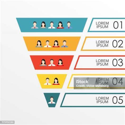 사람 아이콘이 있는 깔때기 인포그래픽 템플릿 고객 또는 직원 플랫 디자인의 마케팅 영업 또는 Hr 깔때기 개념 벡터 그림입니다 개념에 대한 스톡 벡터 아트 및 기타 이미지