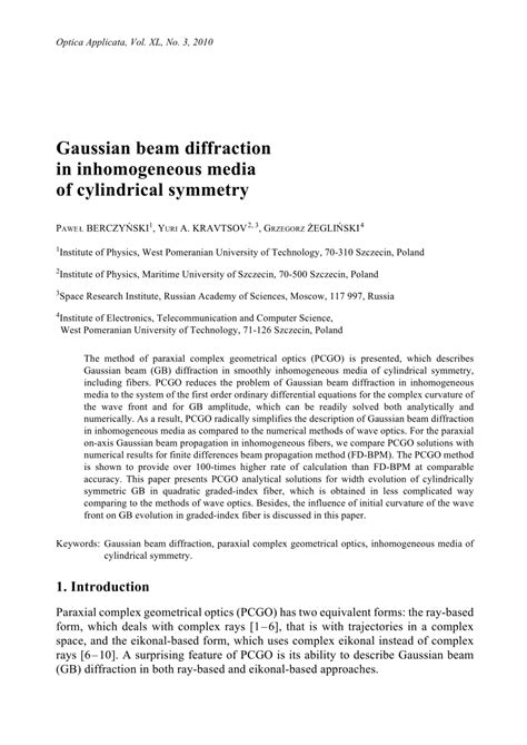 Pdf Gaussian Beam Diffraction In Inhomogeneous Media Of Cylindrical Symmetry