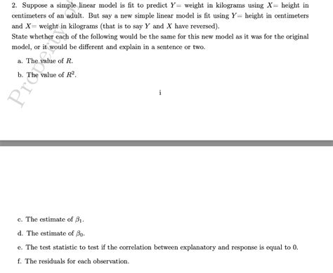 Solved Suppose A Simple Linear Model Is Fit To Predict Y Chegg