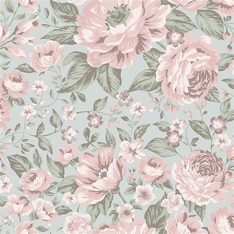 Papel Pintado Infantil Y Juvenil Con Flores Rosa Sobre Fondo Azul Rosie
