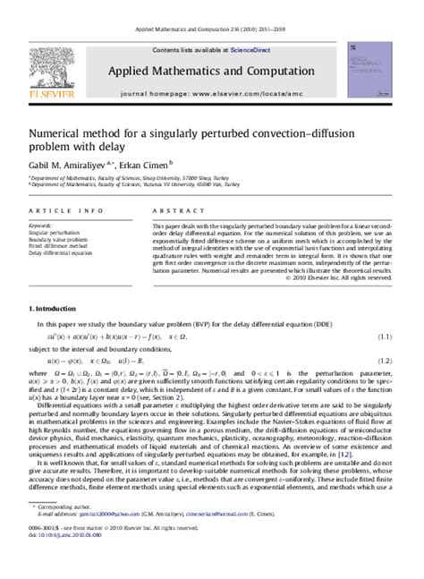 pdf numerical method for a singularly perturbed convection diffusion
