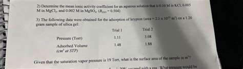 Solved 2 Determine The Mean Ionic Activity Coefficient For