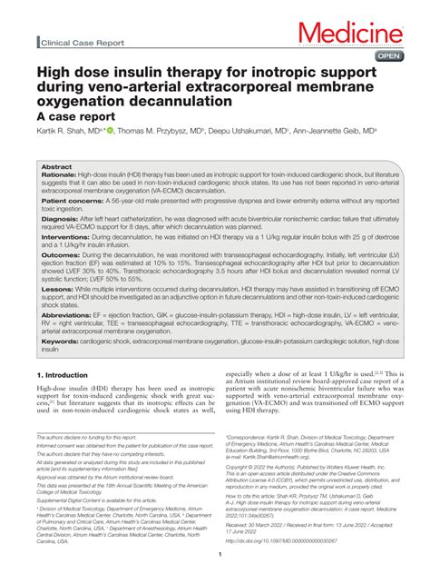 Pdf High Dose Insulin Therapy For Inotropic Support During Veno