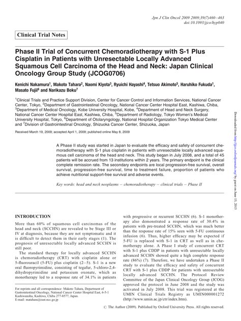 Pdf Phase Ii Trial Of Concurrent Chemoradiotherapy With S 1 Plus Cisplatin In Patients With