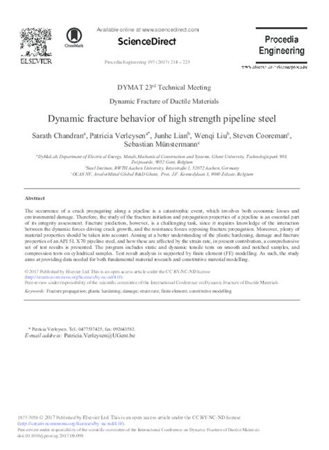 Pdf Dynamic Fracture Behavior Of A High Strength Pipeline Steel