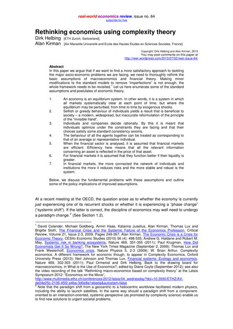 Pdf Rethinking Economics Using Complexity Theory