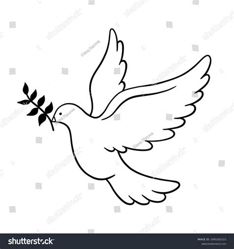 Dove Peace Olive Brunch Linear Icon Stock Vector Royalty Free