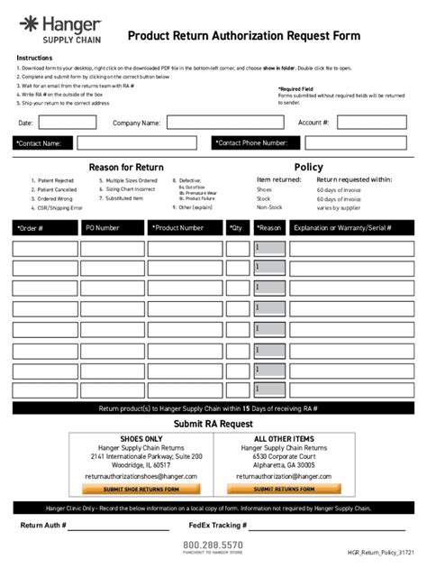 Fillable Online Product Return Authorization Request Form Fax Email