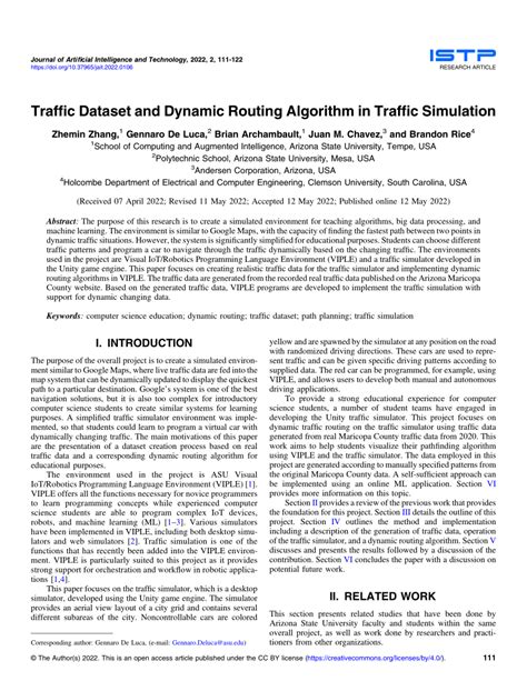 pdf traffic dataset for dynamic routing algorithm in traffic simulation