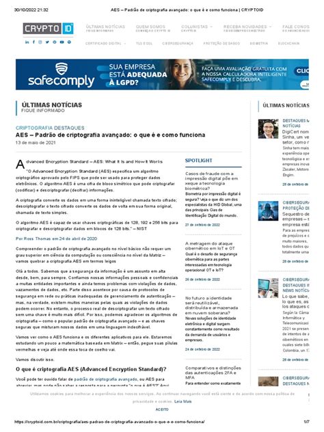 Aes Padrão De Criptografia Avançado O Que É E Como Funciona Cryptoid Pdf Criptografia