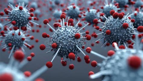 Viral Particles In A Microscopic View Illustrating The Complexity Of Infectious Agents Stock