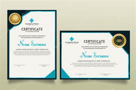 미래와 역동적 인 질감 현대적인 패턴 배경으로 수직 및 수평 현대 인증서 템플릿을 설정합니다 프리미엄 벡터