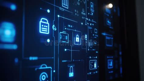 Futuristic Cybersecurity Interface Protecting Digital Information With Padlocks And Data Flow