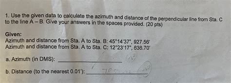 Solved Use The Given Data To Calculate The Azimuth And Chegg