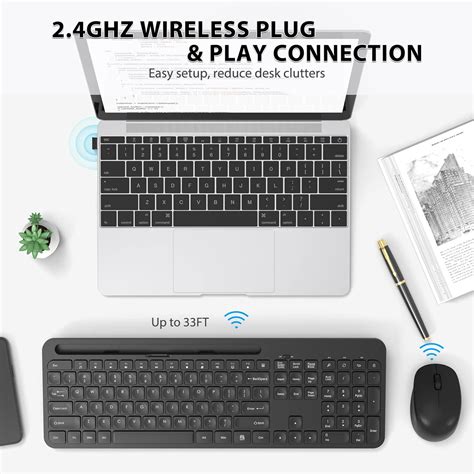 Wireless Keyboard And Mouse Combo WisFox GHz Ergonomic USB Keyboard With Phone Holder Full
