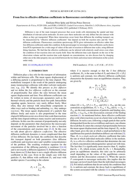 Pdf From Free To Effective Diffusion Coefficients In Fluorescence
