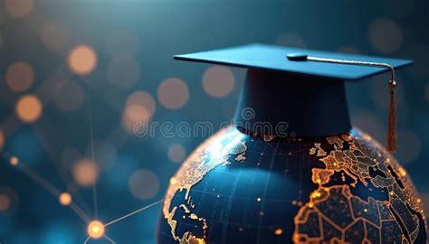 Graduation Cap Rests On Digital Globe Featuring Glowing Connections