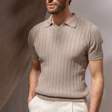 Mens Knit Polo Sweater Golf Shirt Business Casual Lapel V Neck Short