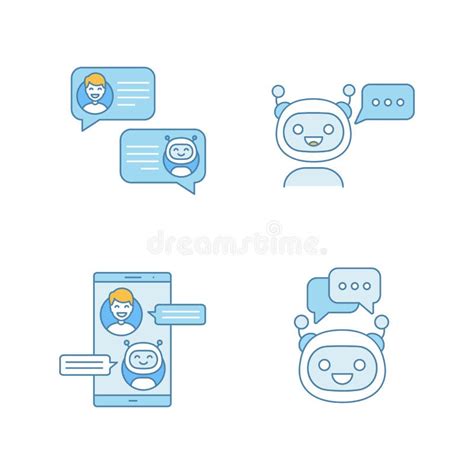 Chatbots Color Icons Set Stock Vector Illustration Of Concept