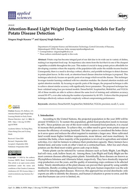 Pdf Attention Based Light Weight Deep Learning Models For Early Potato Disease Detection