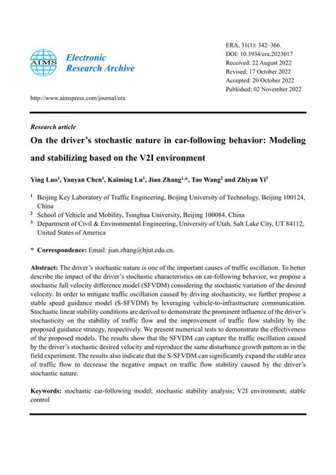 Pdf On The Drivers Stochastic Nature In Car Following Behavior
