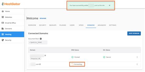 Connect A Domain Name Via The Hosting Tab