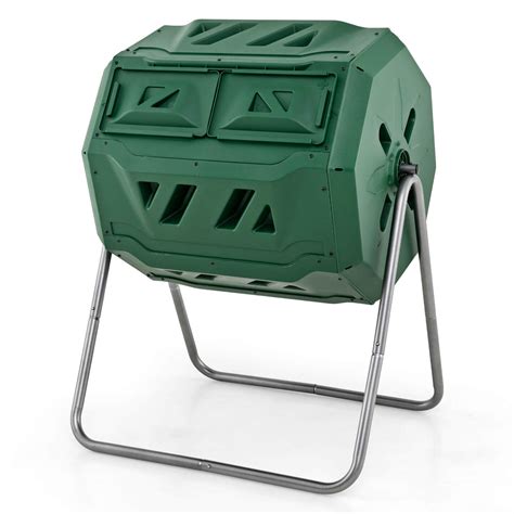 Costway 42 Gal Compost Bin Dual Chamber Composting Tumbler With 2