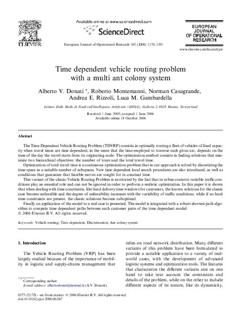 Pdf Time Dependent Vehicle Routing Problem With A Multi Ant Colony System