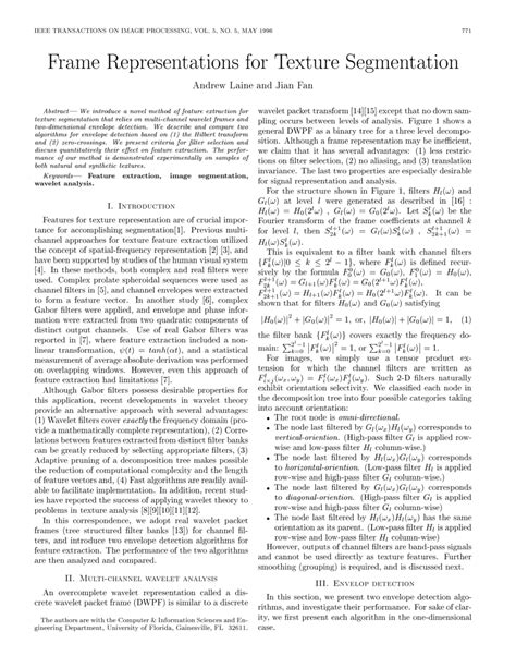 Pdf Frame Representations For Texture Segmentation