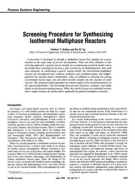 Pdf Screening Procedure For Synthesizing Isothermal Multiphase Reactors Dokumen Tips