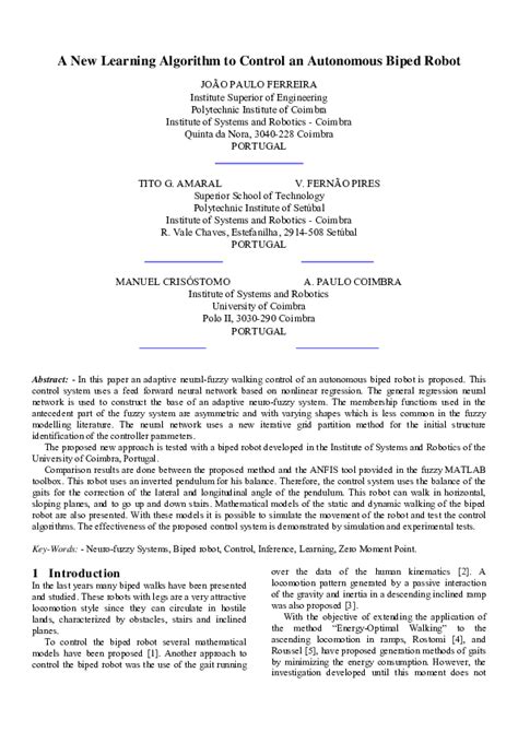 Pdf A New Learning Algorithm To Control An Autonomous Biped Robot